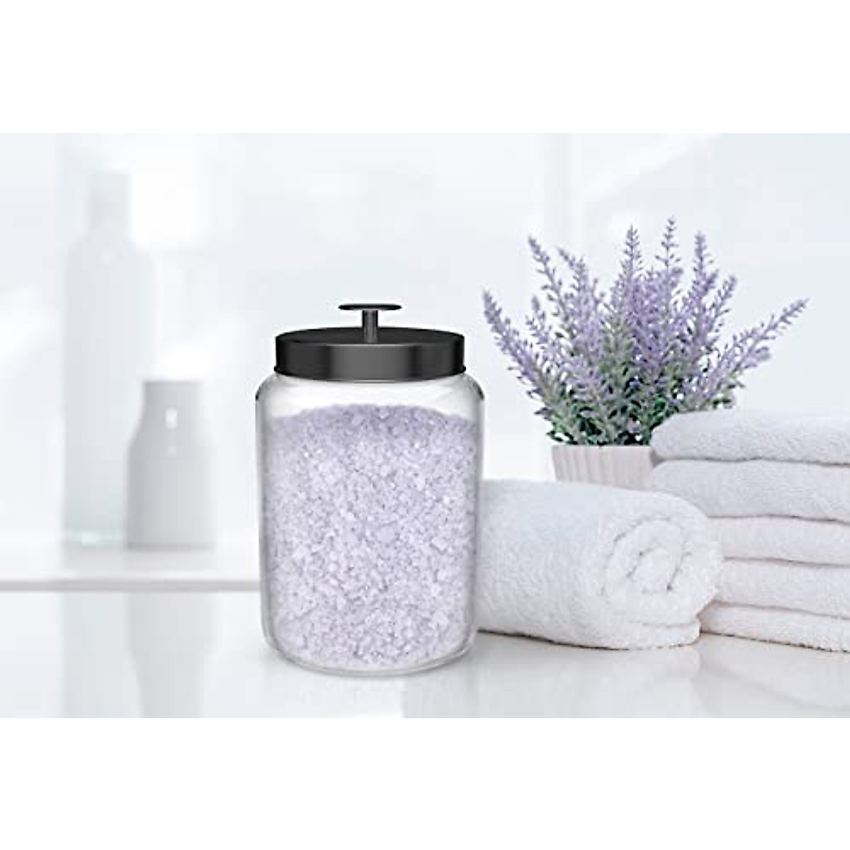 Kook Glass Large Kitchen Canister Set, Food Storage Containers, Bathroom Jars, Airtight Lids, 3.7 Liters, .98 gallons, Set of 2 (Black)