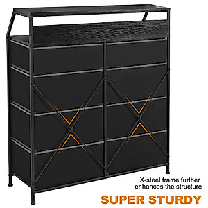 REAHOME 8 Drawer Steel Frame Wood Top Storage Organizer Dresser for Closet, Living Room, and Entryway with 2 Additional Drawer Organizers, Light Grey