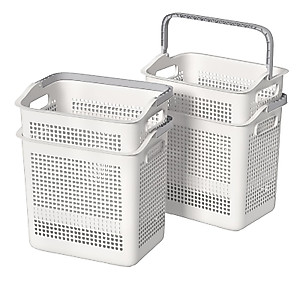 Tyminin Pack of 4 Plastic Laundry Hamper Basket, Dirty Clothes Storage Hamper Bin with Handle, White