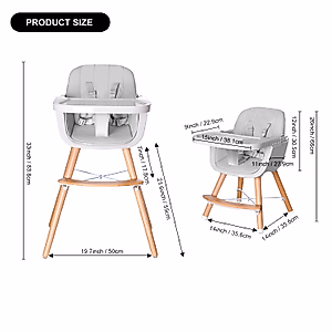 High Chair with Adjustable Legs, Baby High Chairs with Tray for Babies and Toddlers, Removable and Washable BPA-Free Plastic Dinner Plate, Durable Wooden High Chair - Best for 6-36 Months