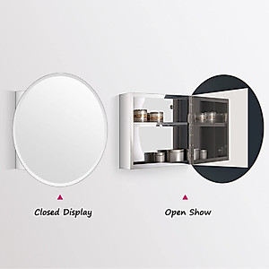 ZAYEN Bathroom Mirror Cabinet, Oval Bathroom Mirror with Shelf Stainless Steel Metal Bathroom Mirror Cabinet Wall-Mounted Mirror Storage Cabinet