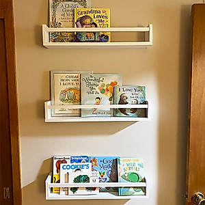 AZSKY Nursery Bookshelves White, 24 Inch Floating Bookshelves for Wall Set of 3, Baby Kids Decor, Solid Wood Wall Mounted Shelves for Books, Toys and Decor Storage