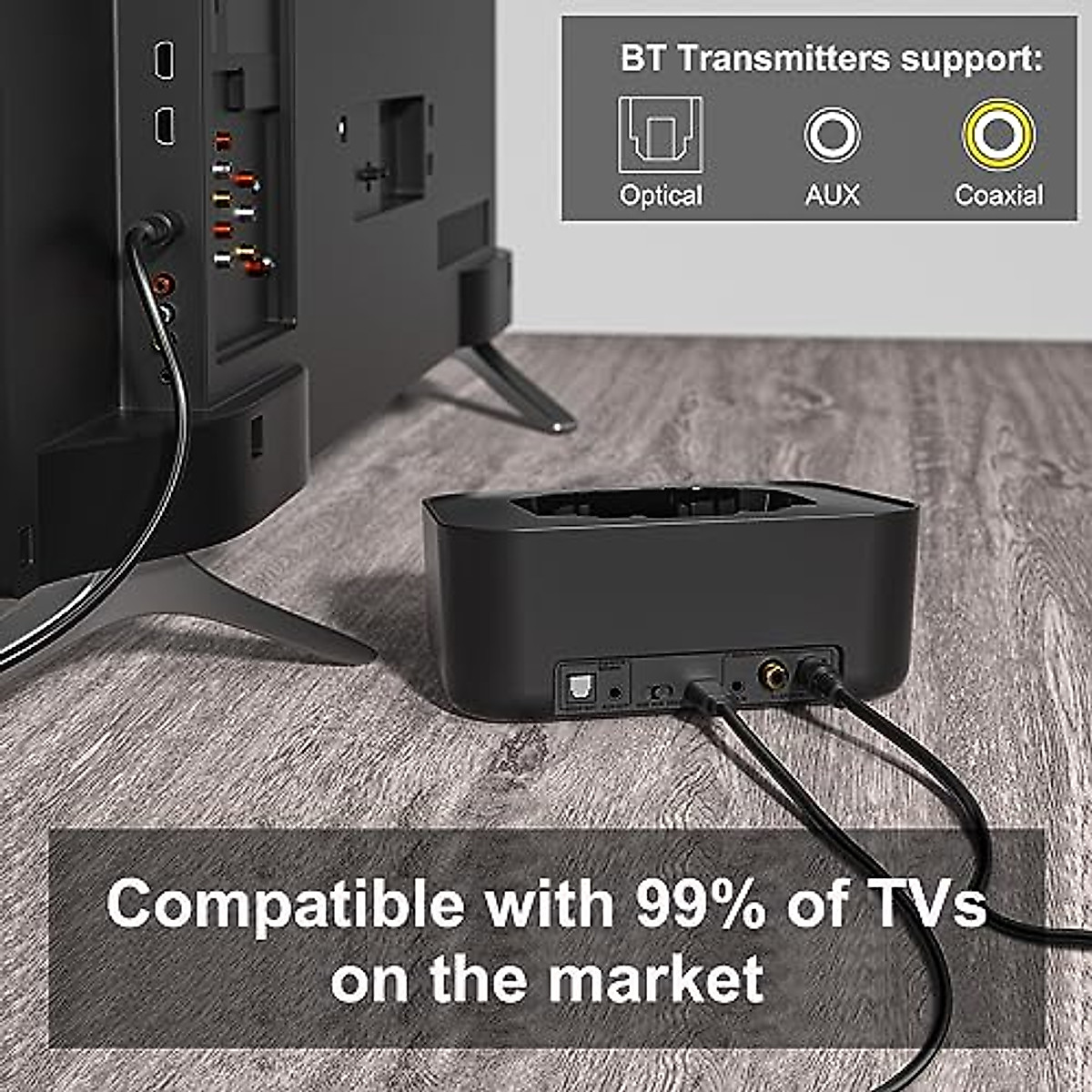 Soundodo Wireless headphones for tv watching with Bluetooth 5.2 Transmitter Charging Dock,Optical,Coaxial,AUX,RCA,Plug n Play,50Hr Playtime,No Delay,headphones for hard of hearing,165ft Long Range