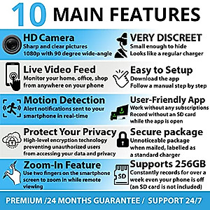 Spy Camera Wireless Hidden WiFi Camera with Remote View - HD 1080P - Spy Camera Charger - Spy Camera Wireless - USB Hidden Camera - Nanny Camera - Premium Security Camera - Hidden Cam - iOS Android