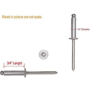 Persberg #812 Blind Aluminum Long Rivets, (100pcs), 1/4" x 3/4" Inch, Choose Size, Grip Range (.626-.750)", Blind Rivet (120-49)