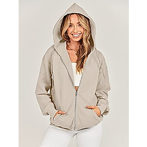 ANRABESS Women's Hoodies 2023 Fall Jacket Rib Kint Sweater Long Sleeve Sweatshirts Casual Dressy Tops Zip Up Trendy Y2K Clothes for Teen Girl 931mihuang-L Beige