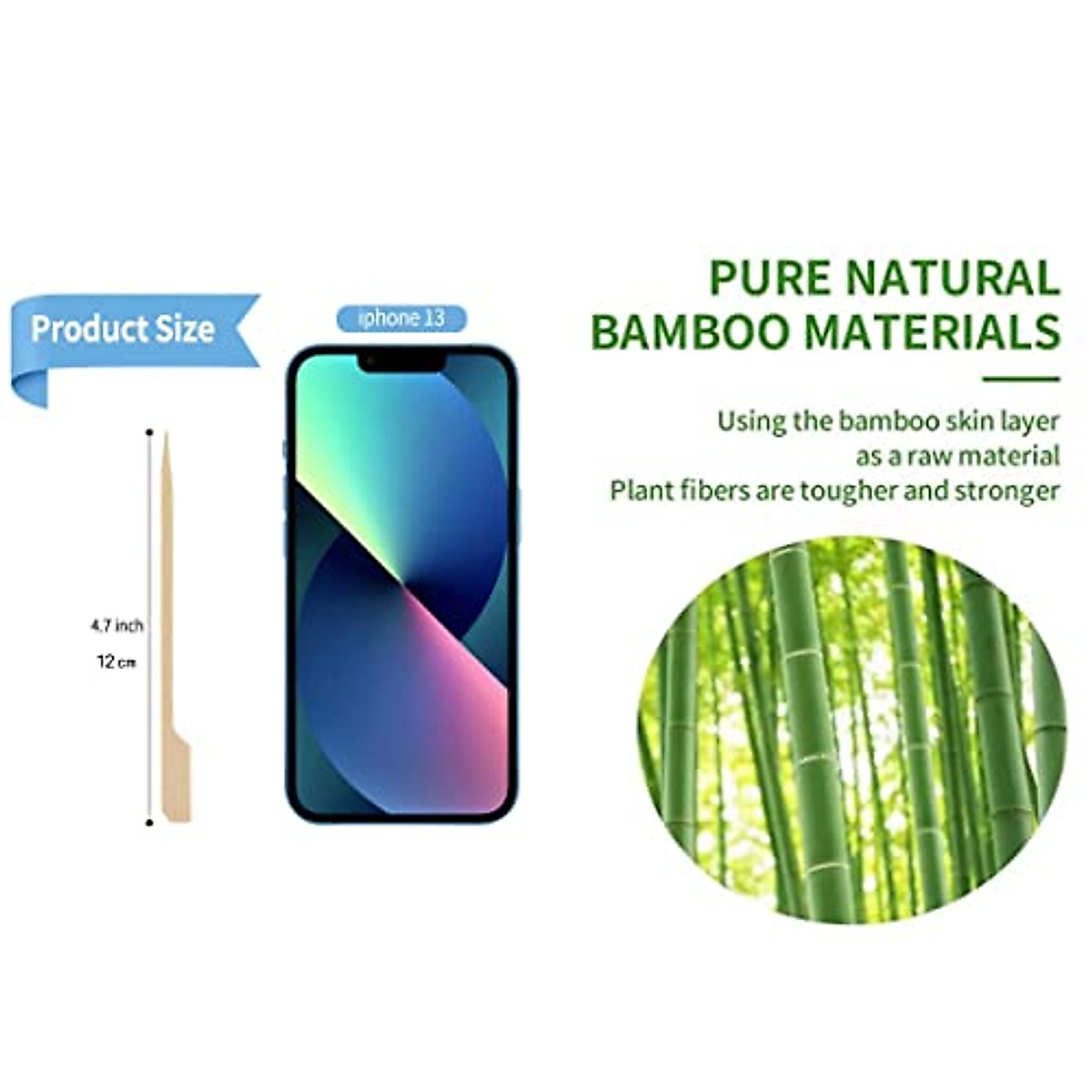 4.7 Inch Bamboo Skewers, 300 PCS Bamboo Paddle Wood Picks, Toothpicks for Appetizers, Cocktail Picks for Drinks, Food Picks, BBQ, Sandwich, Barbecue Snacks.