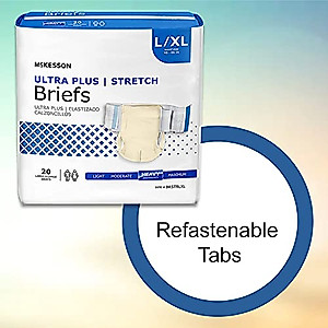 McKesson Ultra Plus Stretch Briefs, Incontinence, Heavy Absorbency, XL, 20 Count, 4 Packs, 80 Total