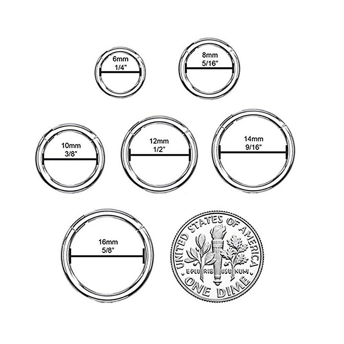 TOPBRIGHT 6 Pcs a Set Seamless Septum Rings Clicker 16G Stainless Steel Hinged Segment Rings for Daith and Lip Piercing (8mm)…