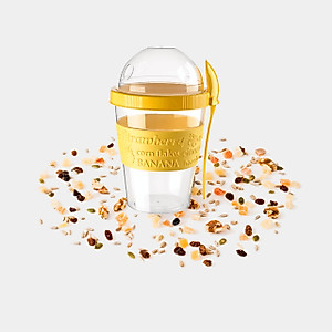 GanoOne Breakfast On the Go Cups, Take and Go Yogurt Cup with Topping Cereal or Oatmeal Container, Portable Lux Yogurt Cereal To-Go Container with Top Lid Granola & Fruit Compartment (White)