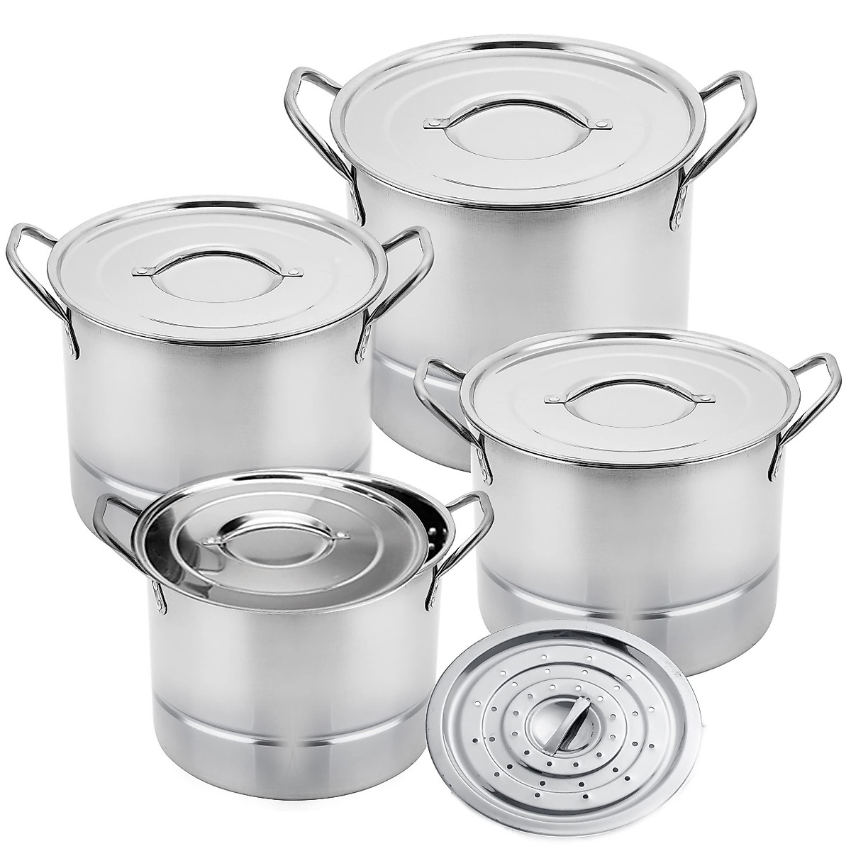 Alpine Cuisine 12 Piece Stainless Steel Stock Pot Steamer Set 6.5/9.5/12/16 Quart
