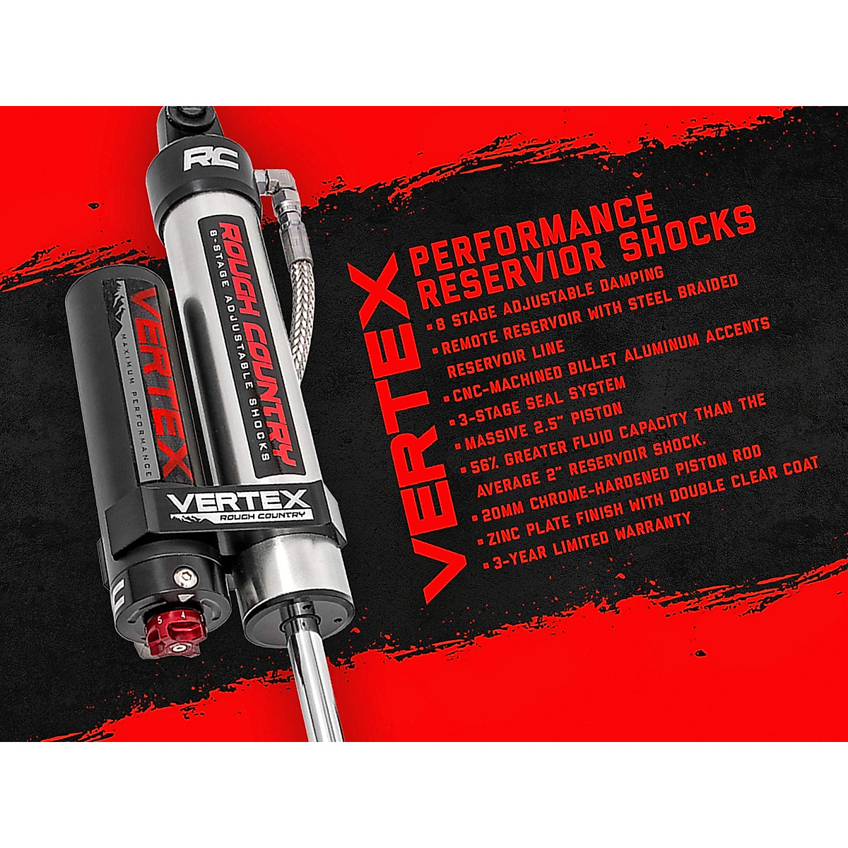 Rough Country 6" Rear Vertex Reservoir Shocks for 2007-2021 Tundra - 699013