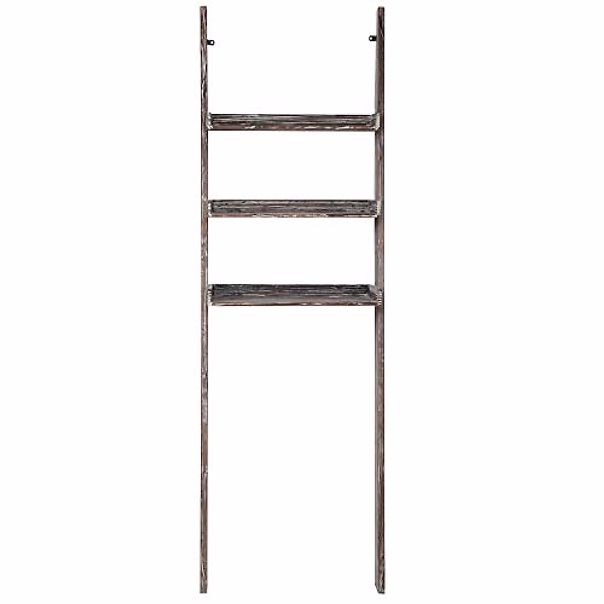 MyGift Over The Toilet Storage Shelves Torched Solid Wood 3 Tier Wall Leaning Ladder Bathroom Organizer Rack for Small Space Bathroom