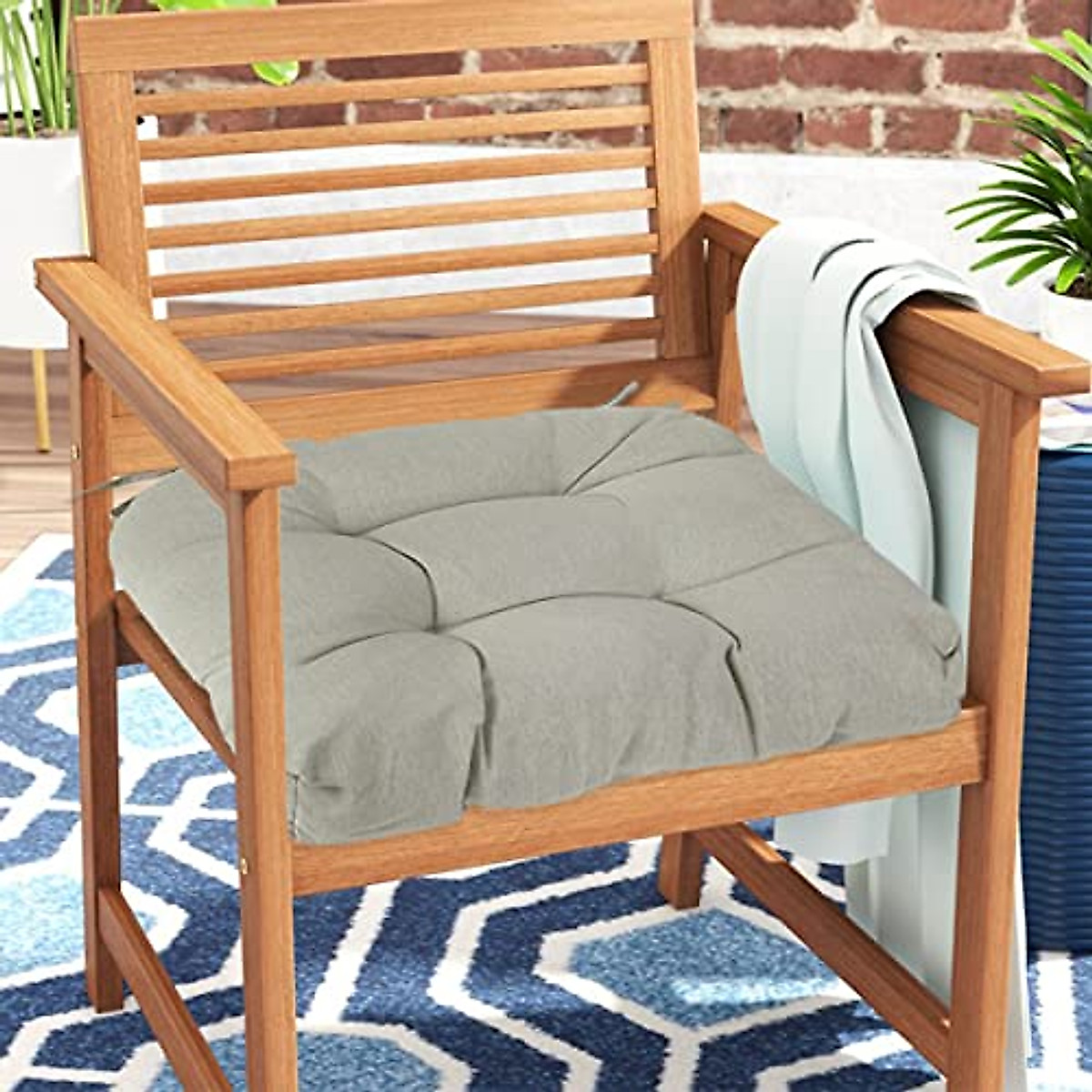 FUNHOME All Weather Patio Furniture Tufted Seat Cushion with Tie,19" x 19",Pack of 2,Waterproof Patio Chair Pads for Garden Patio Outdoor Decor-Light Brown