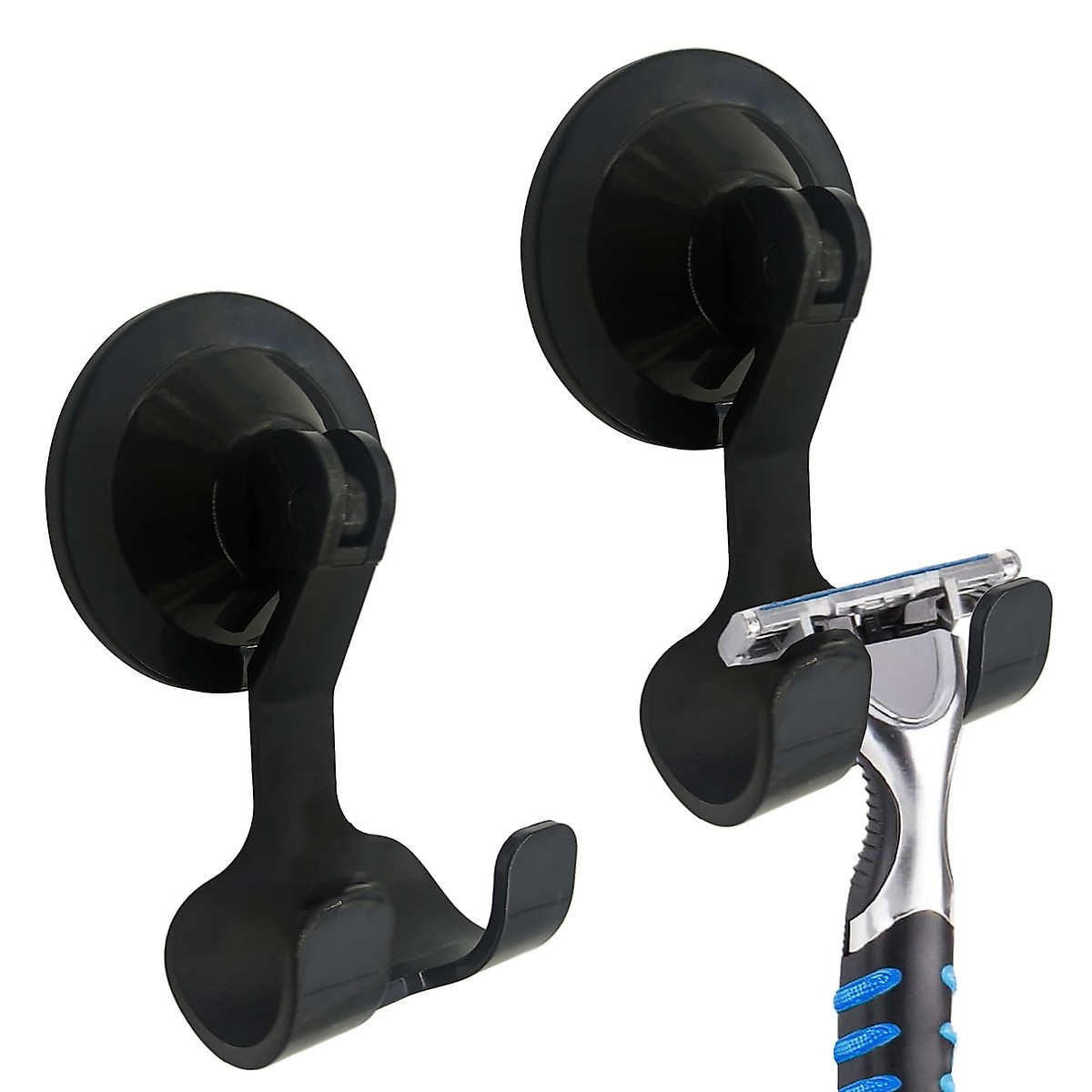 NL HOME 2-Pack Razor Holder with Suction Cup for Home or Hotel, Vacuum Wreath Hangers for Door or Window, Black