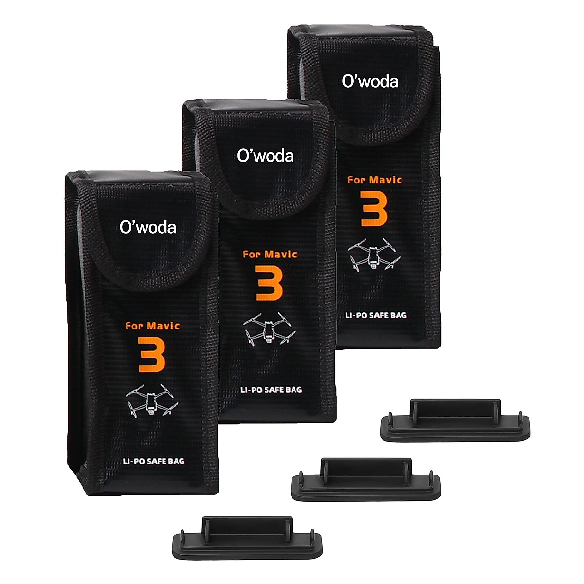 O'woda Battery Safe Bag for DJI Mavic 3 Pro, 3 Pcs Lipo Fireproof Storage Bag Batteries Protection Pouch + 3 Pcs Charging Port Cover for DJI Mavic 3 / Mavic 3 Classic/Mavic 3 Pro