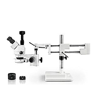 Vision Scientific VS-5FZ-IFR07-5N Simul-Focal Trinocular Zoom Stereo Microscope,10xWF Eyepiece,3.5x-90x Magnification,0.5x &2xAux Lens, Double Arm Stand,144-LED RingLight,5.0MP Digital Eyepiece Camera
