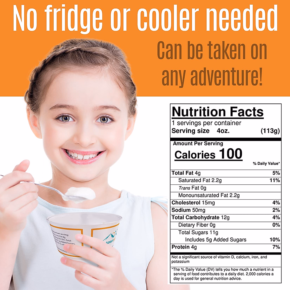 Backpack Yogurt, Strawberry 4 oz. (48 count) - Real Fruit Yogurt - No Fridge Needed - Kosher Certified - Gluten Free Snack For All Ages