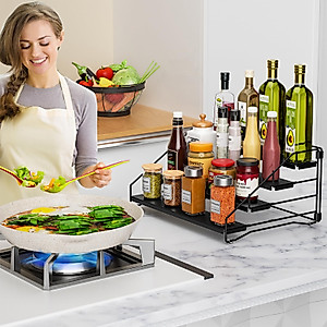 RCHYFEED Spice Rack Organizer for Cabinet Pantry,4 Tier Countertop Spice Rack,Step Spice Organization Easy Visibility,Tierd Depth Expandable Seasoning Shelf for Cabinet Organizer (Black, 1Pack)