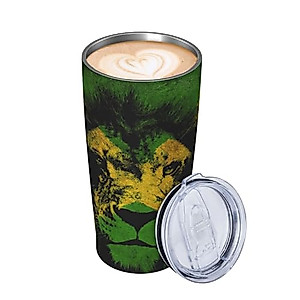 VKKOEWL Jamaican Flag Rasta Reggae Judah Lion Stainless Steel Insulated Tumbler 20 Oz Travel Water Bottle Coffee Mug Drink Cup With Lid Straw