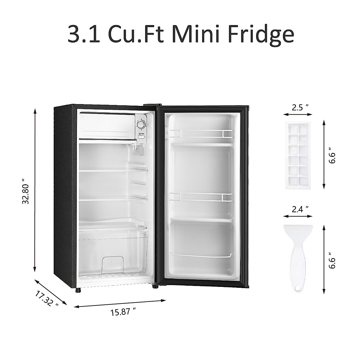 HAILANG 3.1 Cu.Ft Mini Fridge with Freezer, Single Door Mini Refrigerator, 5 Settings Temperature Adjustable, Compact Refrigerator for Apartment,Dorm, Office, Bedroom