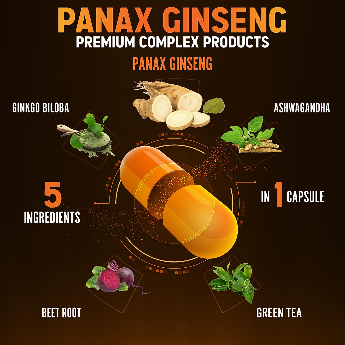 Zolotus Korean Red Panax Ginseng + Ginkgo Biloba, Ashwagandha, Beetroot, Green Tea - 120 Capsules (Pack of 2)