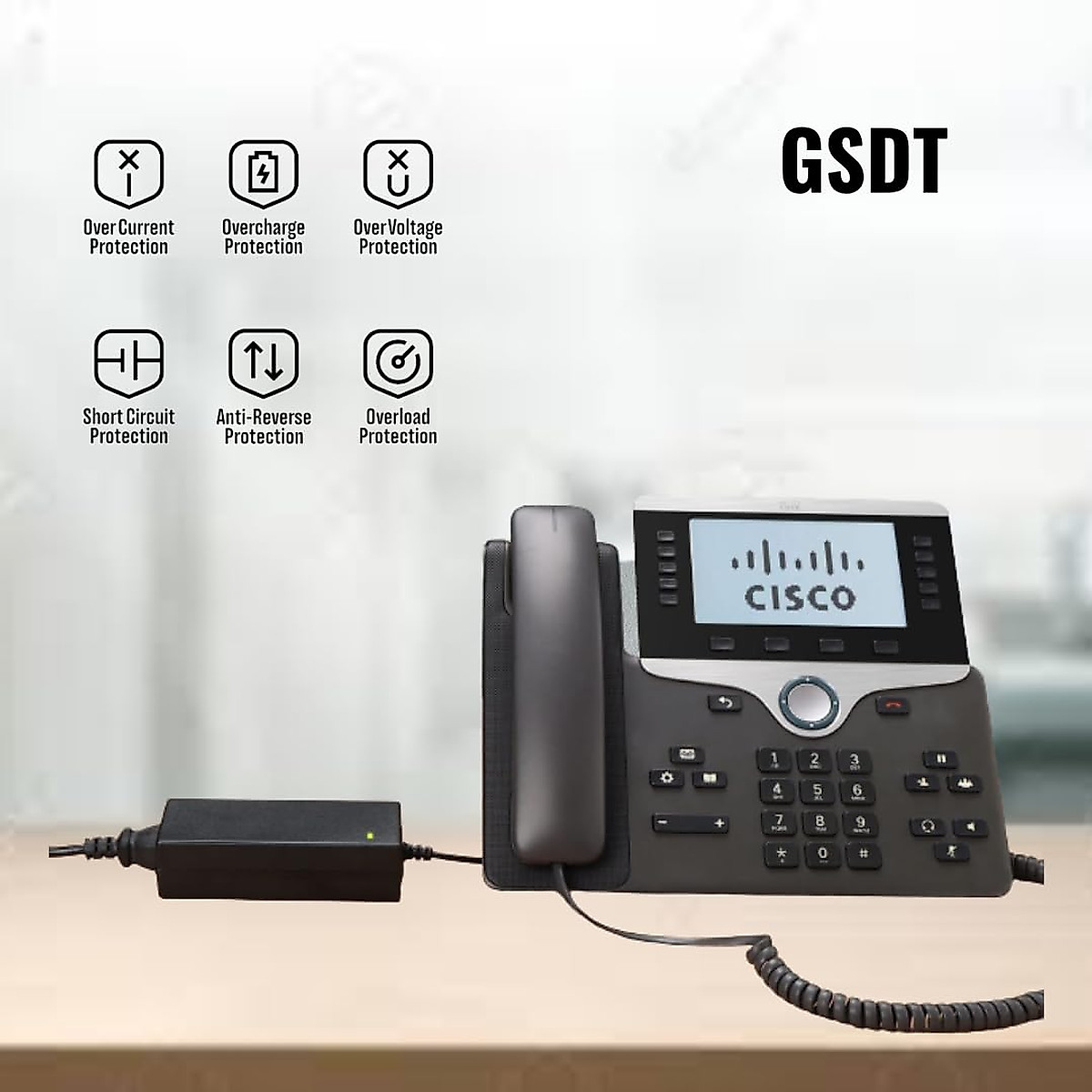 GSDT 48V Power Supply Compatible with Cisco 7900 8900 Phone Series - CP-PWR-Cube-3 Replacement and Polycom VVX 500 600 1500 VOIP IP Phone Adapter