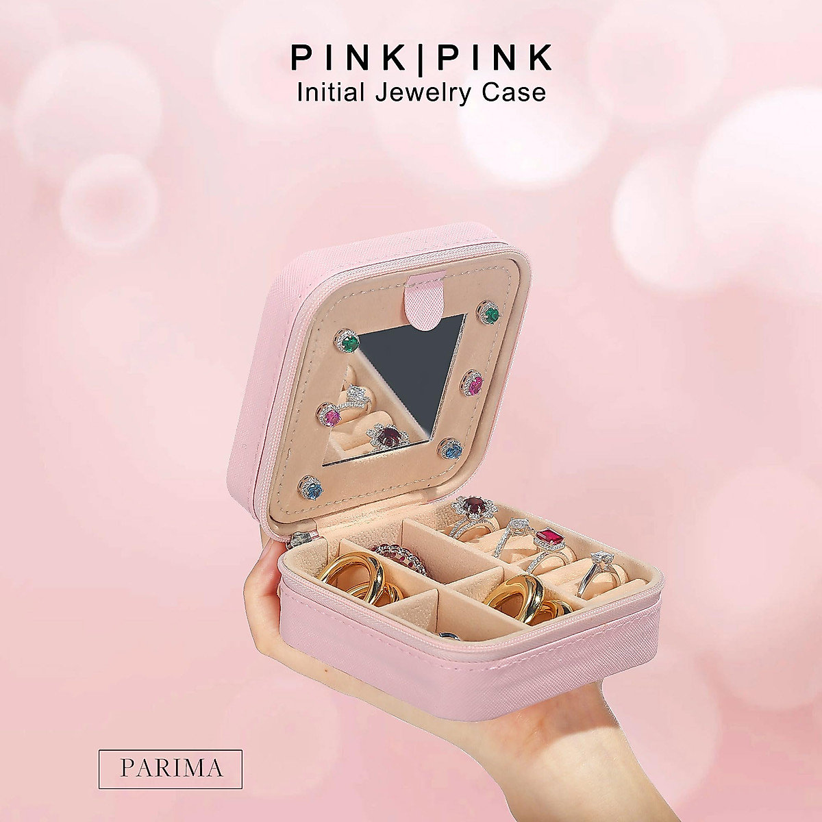 Parima Bridesmaid Gifts for Wedding Day, Bridesmaid Gifts for Women | Bridesmaid Proposal Gifts Unique Gifts | Wedding Travel Essentials Small Jewelry Box | Travel Jewelry Case - Letter S, Pink