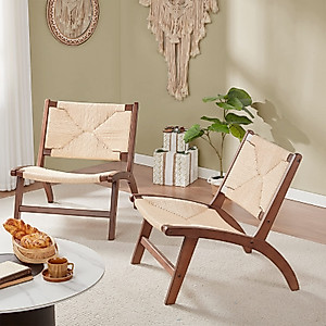 Soohow Braided Jute Woven Weave Seat Beige Modern Boho Living Room,Bedroom Reading Mid Century Accent, Set of 1, Paper Rope/Latte Beech Chair