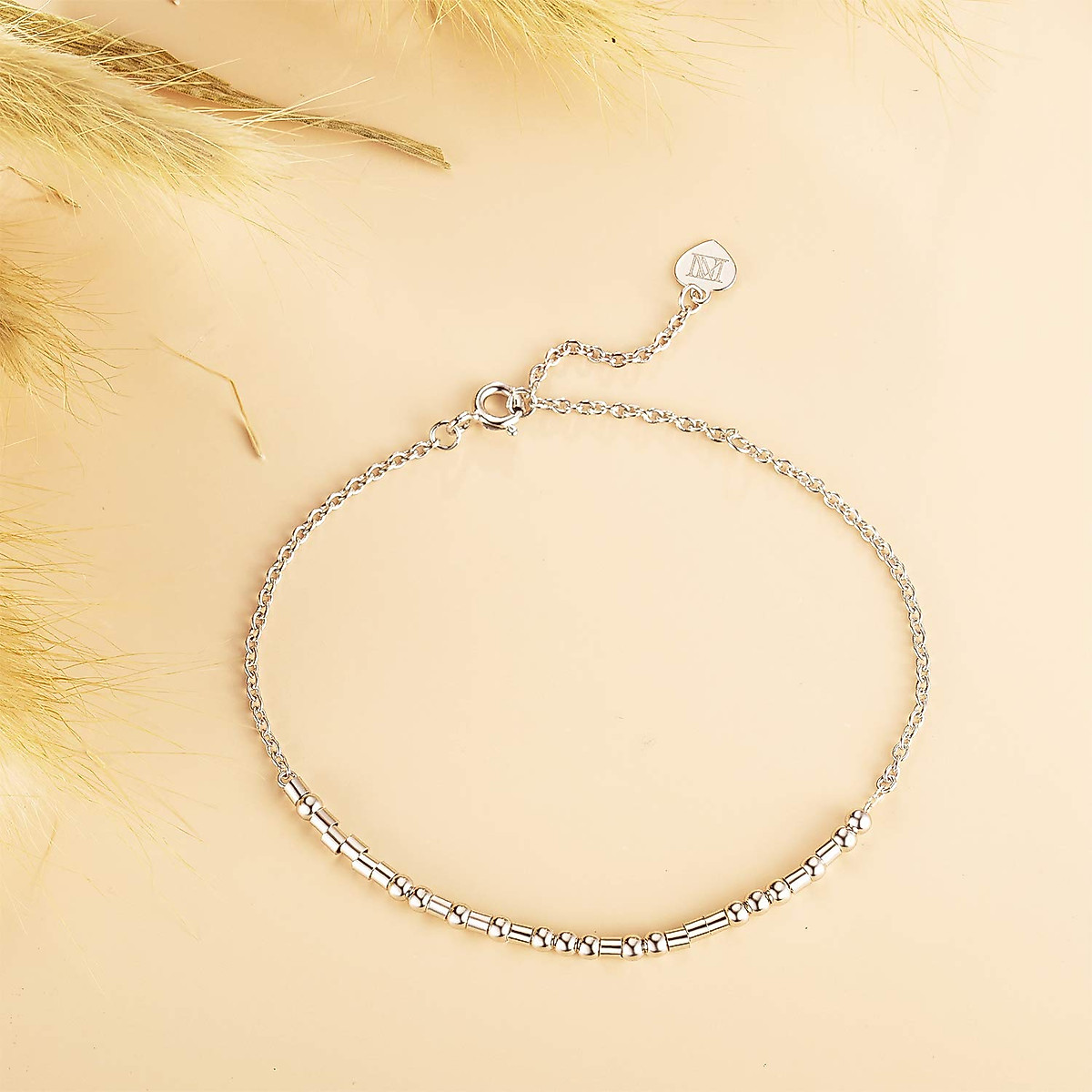 NINAMAID Morse Code S925 Sterling Silver Bracelet for Women Beads Jewelry Mother inspirational Bracelet Birthday Gifts for Mom women (You are Loved)