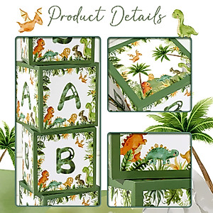 Dinosaur Baby Shower Decorations Box - Green Jungle Dinosaur Baby Boxes for Boys，Dinosaur Birthday Party Boxes Block for Woodland Safari Baby Shower Supplies Photo Props Backdrop