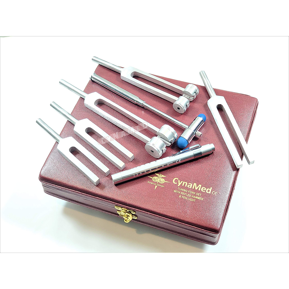 Set of 6 EA Tuning Forks Set Medical Surgical Chiropractic Physical Diagnostic Instruments Tuning Fork + Free Reusable Penlight