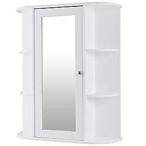 DORTALA Bathroom Cabinet, Single Door Wall Mount Medicine Cabinet w/Mirror(2 Tier Inner Shelves)
