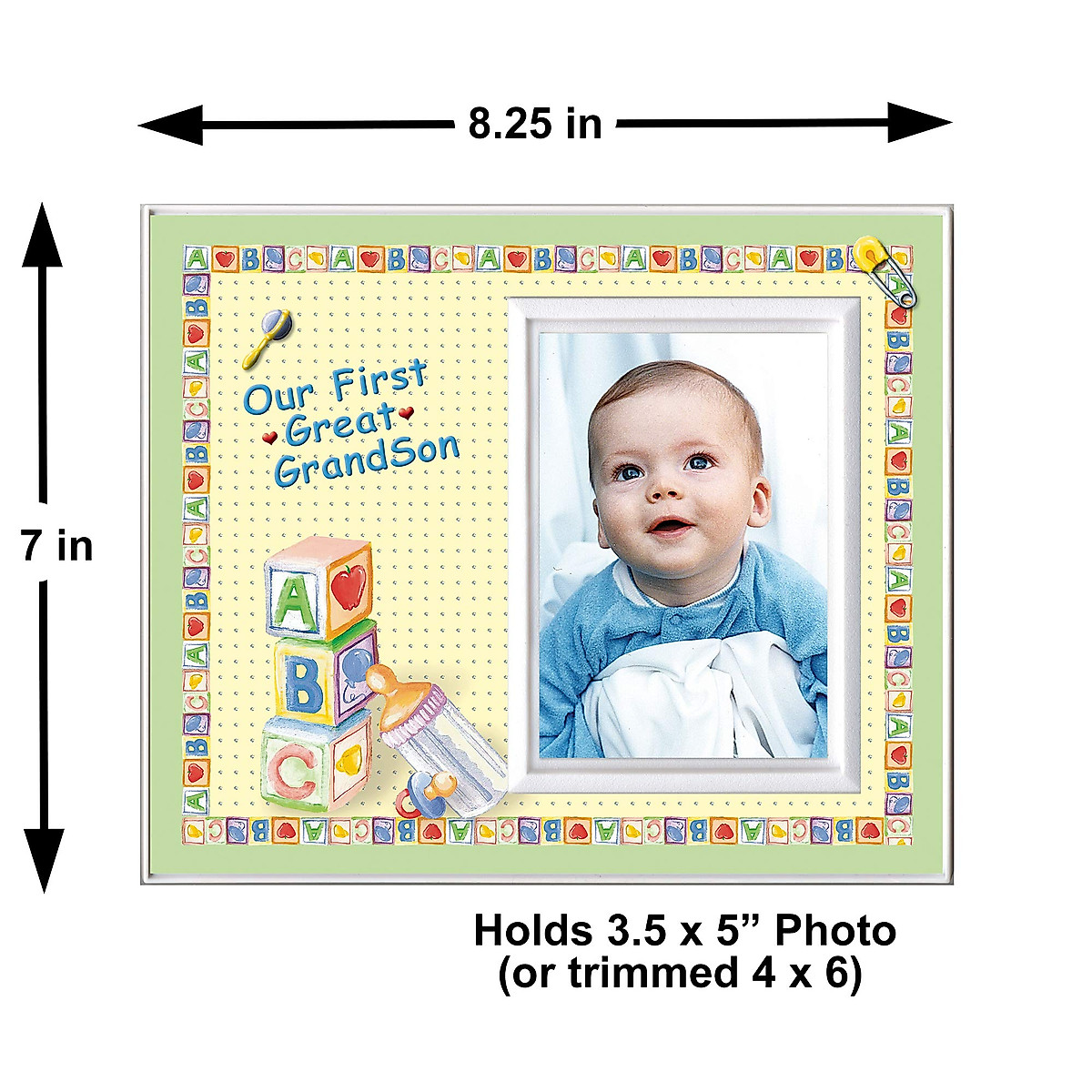 Our First Great Grandson Picture Frame | New Great Grandparent Gifts | Baby Announcement Frame | Photo Frame Measures 8.25 x 7 in | Holds a 3.5 x 5 in Photo | Front-Load Photo Design |Easy to Mail