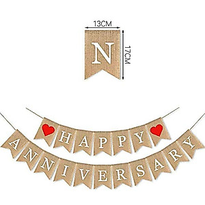 SWYOUN Burlap Happy Anniversary Banner Party Bunting Garland Wedding Decoration Supplies