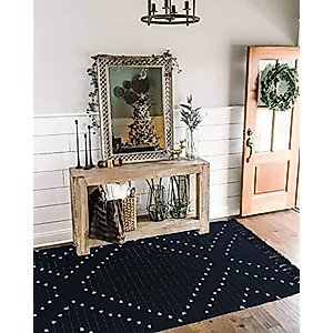 Boho Area Rug 4'x6' Woven Black Rugs Cotton Moroccan Geometric Chic Bohemian Indoor Outdoor Rug Farmhouse Throw Rug Washable Floor Carpet for Entry Mat Living Room Bedroom Patio Decor