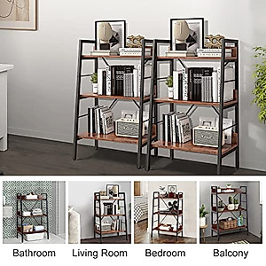 VERYKE 3 Tier Bookshelf Industrial Bookcase H Ladder Shelf Storage Shelves Wood Metal Book Rack Unit for Bedroom, Living Room(Tigger Brown)