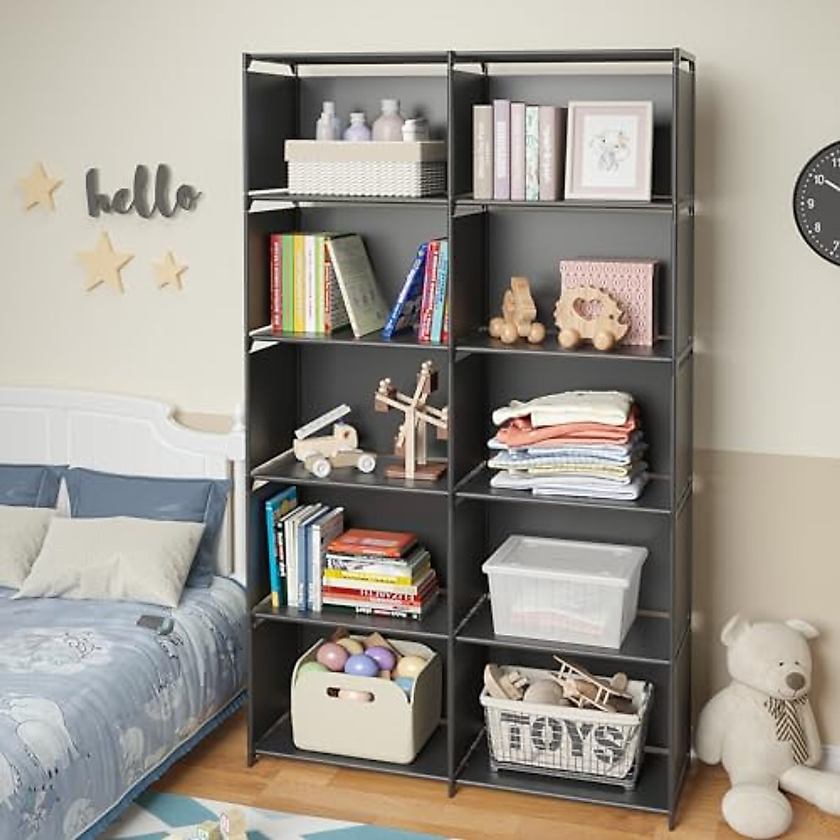 ACCSTORE Cube Storage, Double Row 6-Layer Cubes Closet Storage Shelf, DIY Wall Cabinet Bookshelf Plastic Square Storage Rack, Suitable for Bedroom, Living Room, Office, Kitchen, Warehouse (Black)