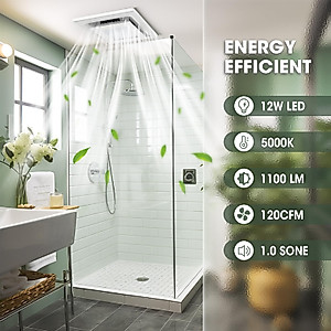 FASDUNT Bathroom Ceiling Fan with Light, 120 CFM 1.0 Sones Quiet Ventilation Fan 5000K for Home Bath Office Hotel, White