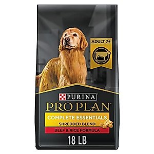 Purina Pro Plan Adult 7+ Complete Essentials Shredded Blend Beef & Rice Formula High Protein Dog Food for Senior Dogs - 18 lb. Bag