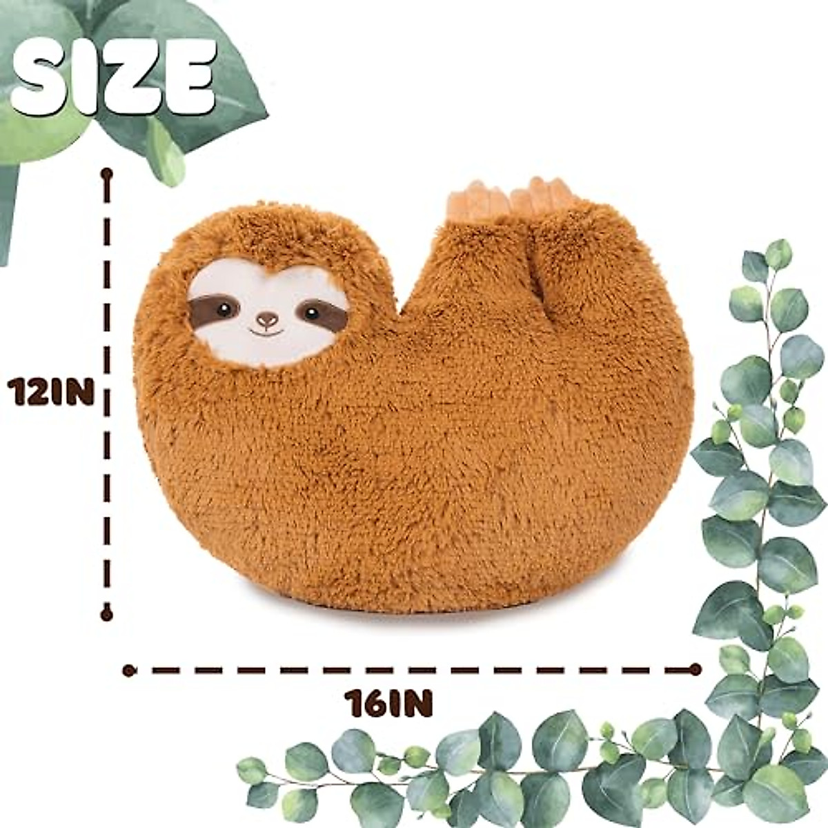 AmyToo Plush Sloth Pillow 16 inch Soft Sloth Plush Toy Stuffed Animal Squishy Neck Pillow Hugging Sloth Room Decoration Birthday Gifts for Toddlers