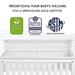Evolur Andorra 5-in-1 Convertible Crib in Weathered White, Greenguard Gold and JPMA Certified, Made of Hardwood, Easy to Assemble, Wooden Nursery Furniture