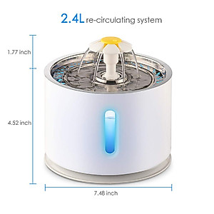 Beacon Pet Fountain, Cat Water Fountain 84oz/2.4L Automatic Dog Fountain Stainless Steel Pet Drinking Water Dispenser with LED Indicator for Cats, Dogs, Multiple Pets