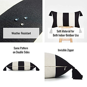 Hofdeco Modern Boho Patio Indoor Outdoor Lumbar Pillow Cover ONLY for Backyard, Couch, Sofa, Black Stripes, 12"x20", Set of 2