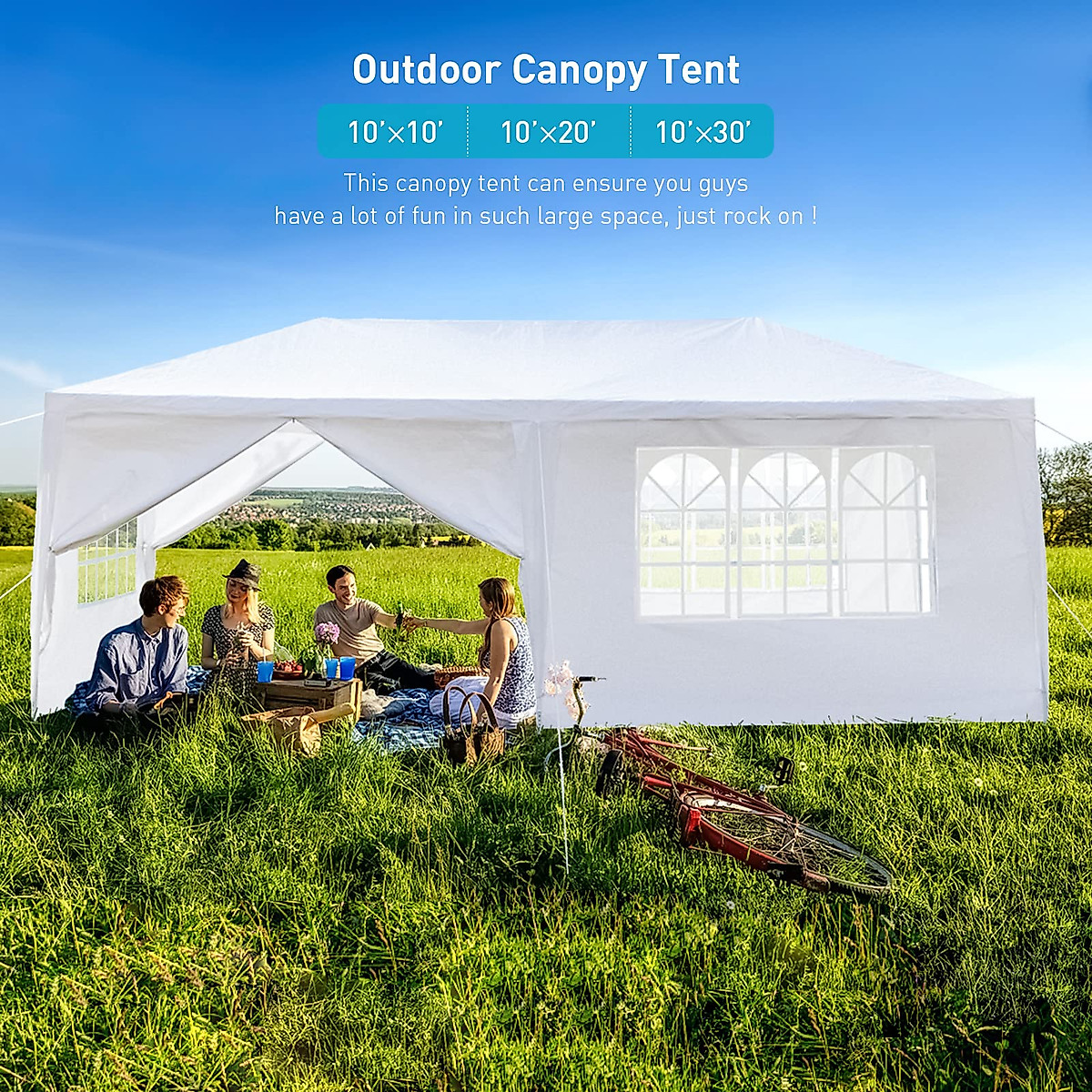 10'x20' Outdoor Party Tent, Large Wedding Birthday Tents for Parties, White Canopy Tent with 6 Removable Sidewalls & Transparent Windows, Outside Gazebo Event Tent for Garden, Patio and Backyard