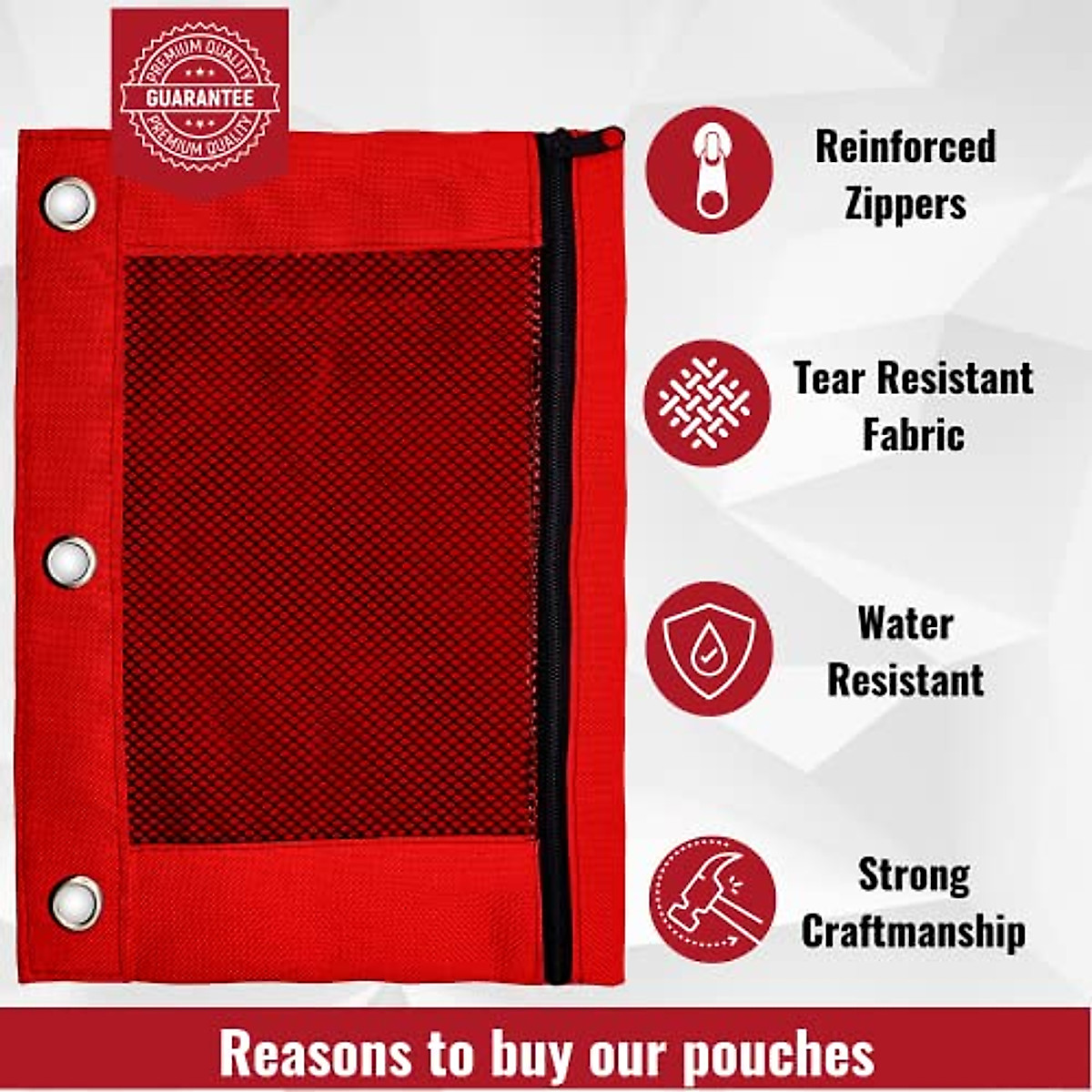 SCHOOLIO Pencil Pouch for 3 Ring Binder | Special Pencil Case Colored Red for Kids and Adults | Zipper Pencil Pouch Pen and Pencil Holder Multipurpose Binder Pouch