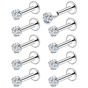 Vsnnsns 20G Threadless Push in Nose Rings for Women Men 316L Surgical Stainless Steel L Shaped Nose Studs Screw Bone Nose Rings Piercings 20 Gauge Nostril Piercing Nose Studs Jewelry 2.5mm CZ