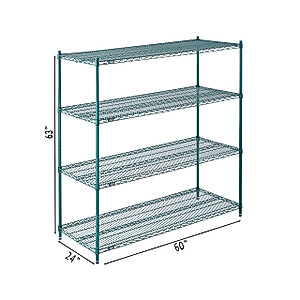 Nexel Poly-Green Adjustable Wire Shelving Unit, 4 Tier, Heavy Duty Commerical Storage Organizer Wire Rack, 24" x 60" x 63", Green
