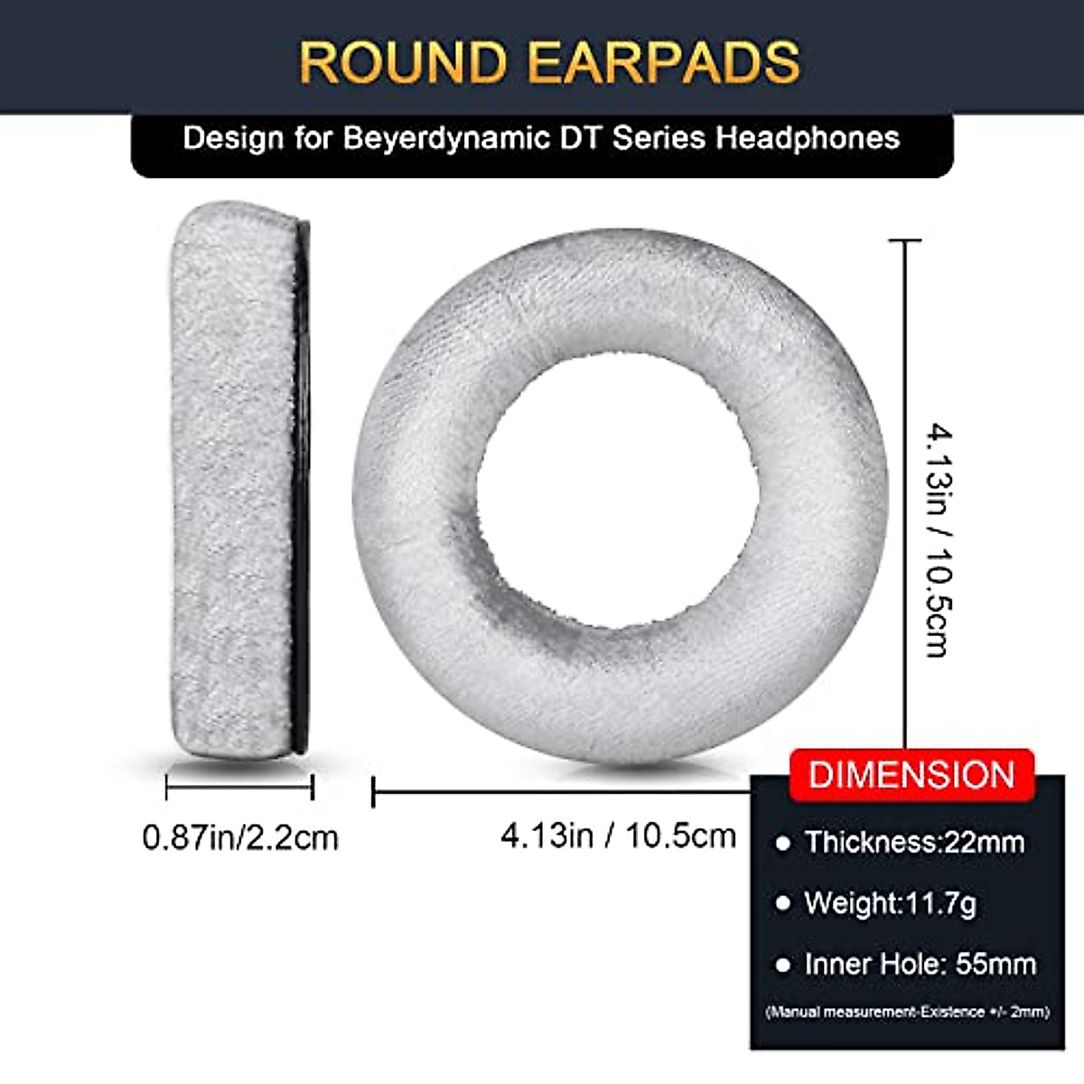 Replacement Ear Pads for DT770, DT880, DT990, Velour Earpads Compatible with Beyerdynamic DT 770 PRO, DT 880 PRO, DT 990 PRO Headphones (Silver)