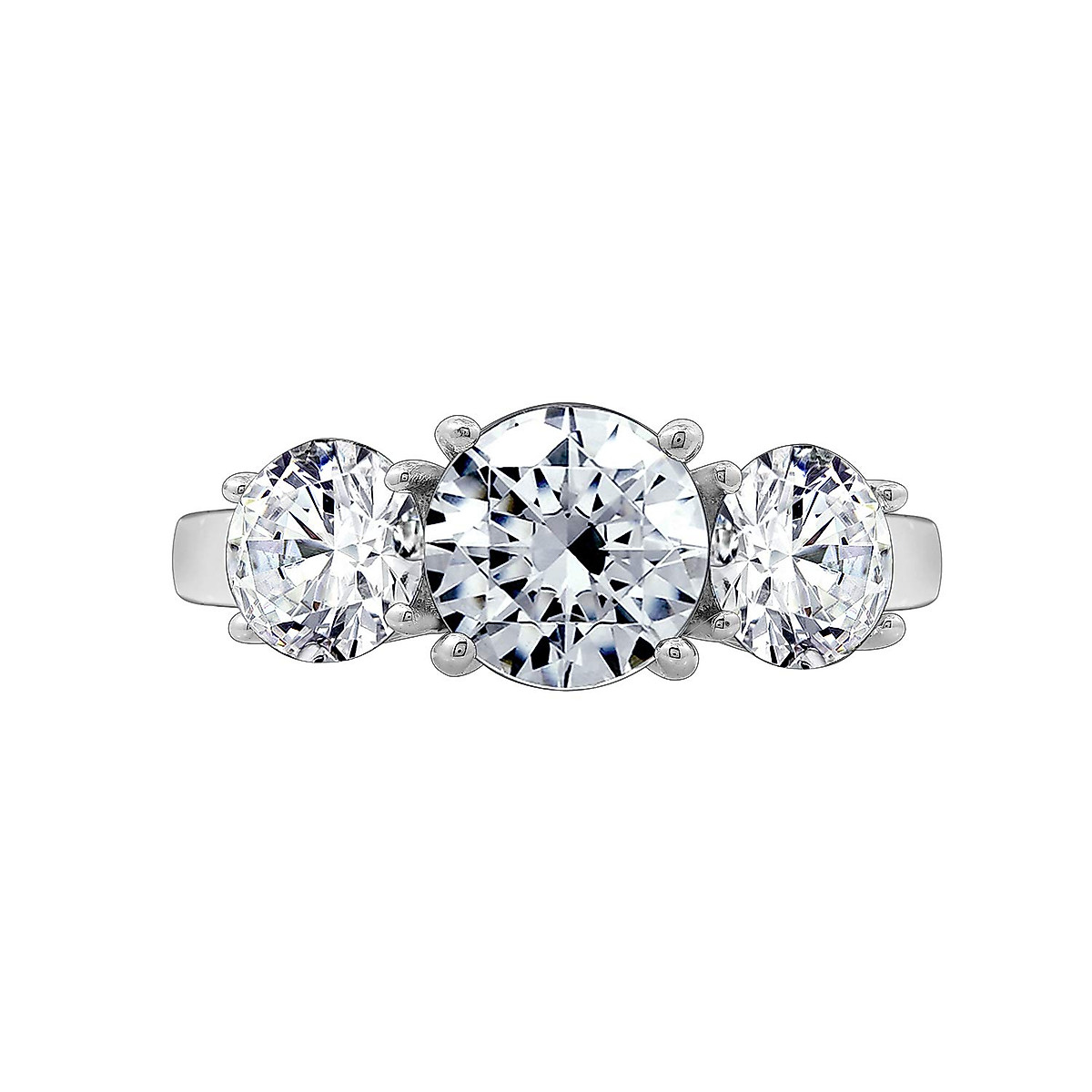 Amazon Essentials Platinum-Plated Sterling Silver Round 3-Stone Ring made with Infinite Elements Cubic Zirconia (4 cttw), Size 7, (previously Amazon Collection)